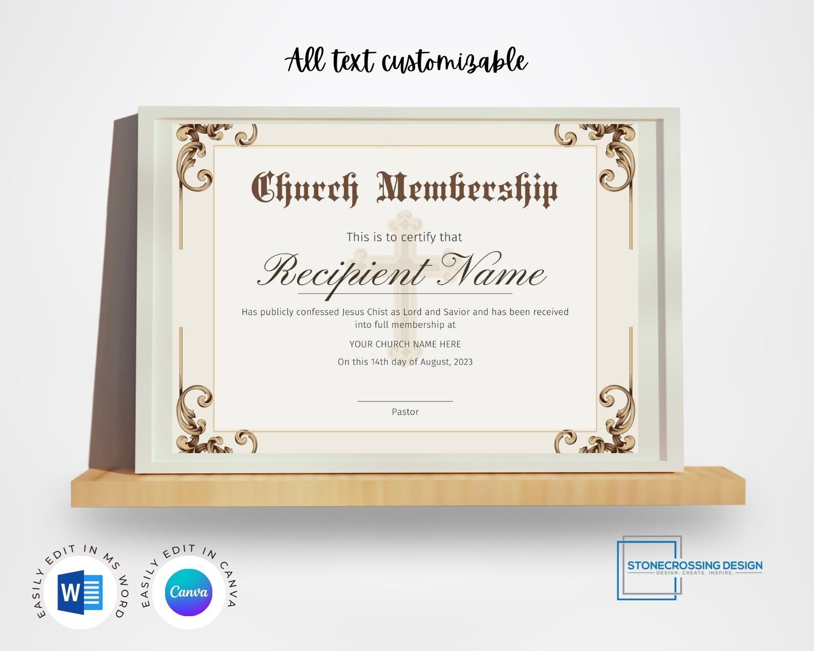 Editable Church Membership Template. Baptism. Printable Certificate ...
