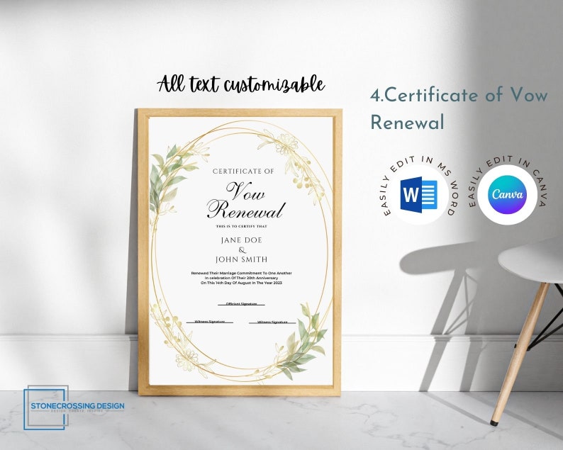 Editable Relationship Celebration Bundle Certificate: Marriage, Vow ...