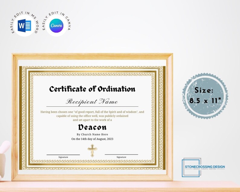 Editable Certificate of Ordination Template. Ordained Minister ...