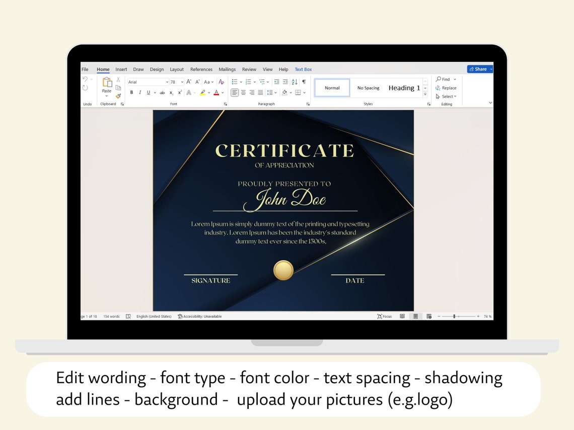 Editable Certificate of Achievement Template. Award Template. - Etsy