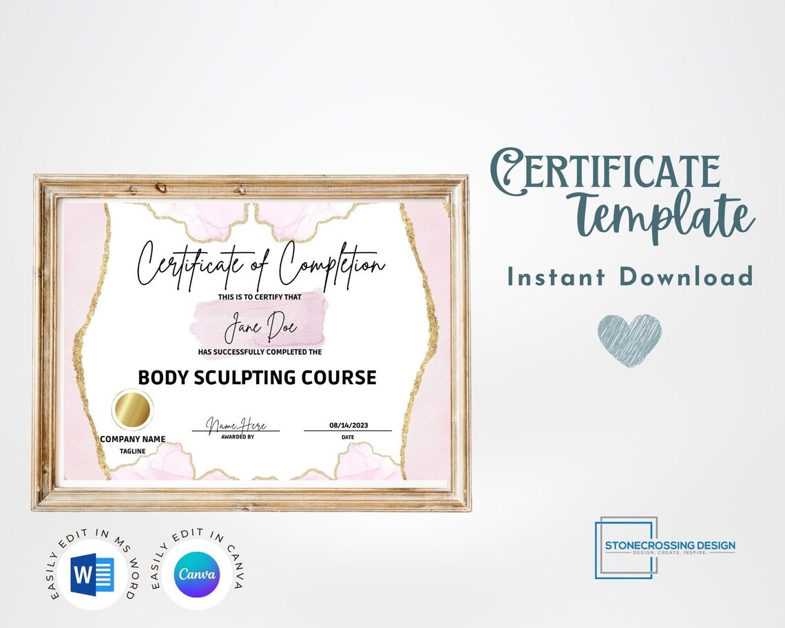 Editable Certificate of Completion Template. Award Template. - Etsy
