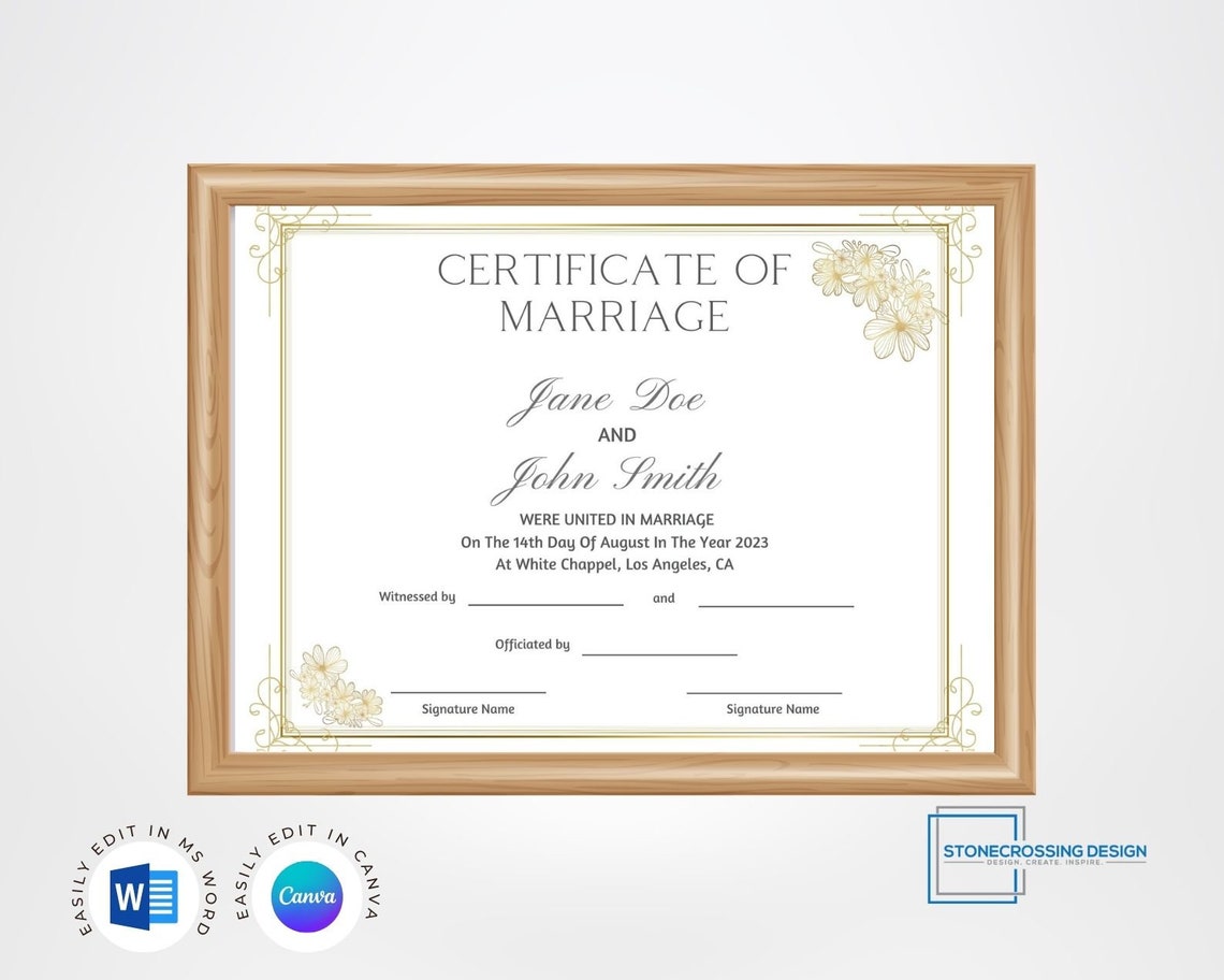 Editable Certificate of Marriage Template. Marriage License. Printable ...