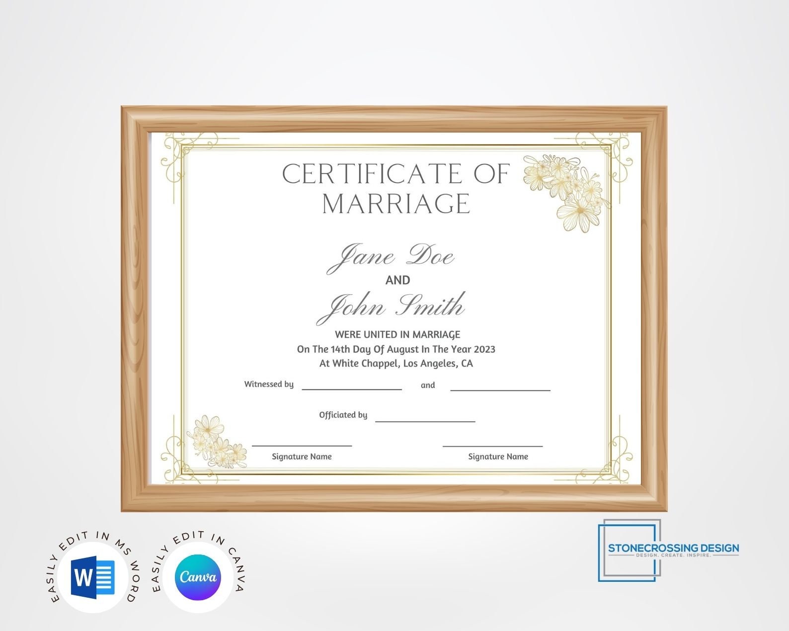 Editable Certificate of Marriage Template. Marriage License. Printable ...