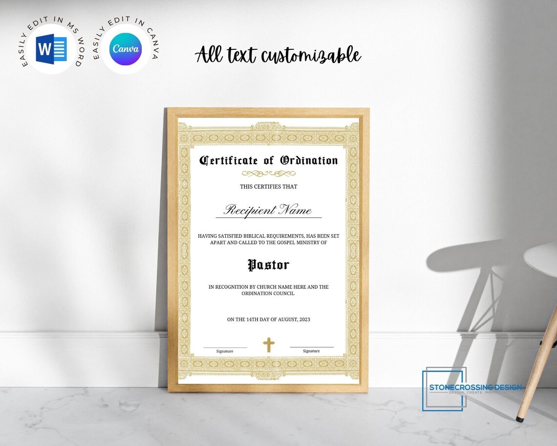 Editable Certificate of Ordination Template. Ordained Minister ...