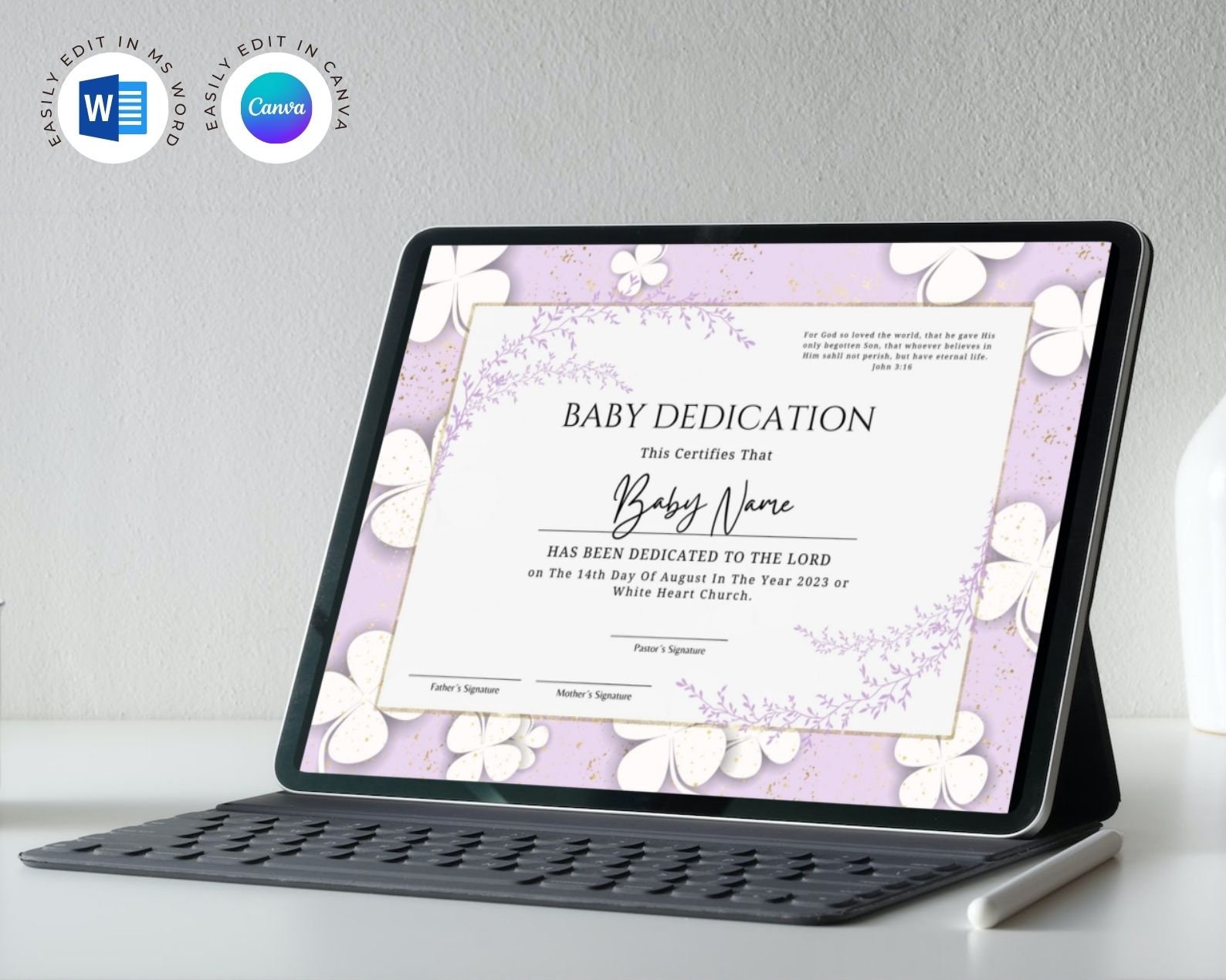 Editable Certificate of Baby Dedication Template. Child Dedication ...