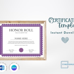 Editable Certificate of Honor Roll. Recognizing Academic Excellence ...