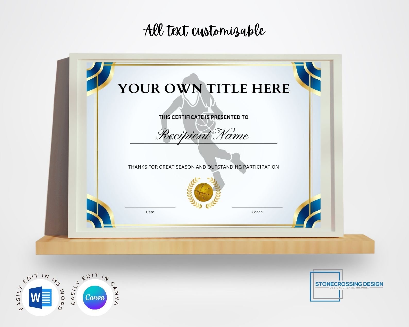 Editable Basketball Sports Certificate. Recognizing Sporting Excellence ...