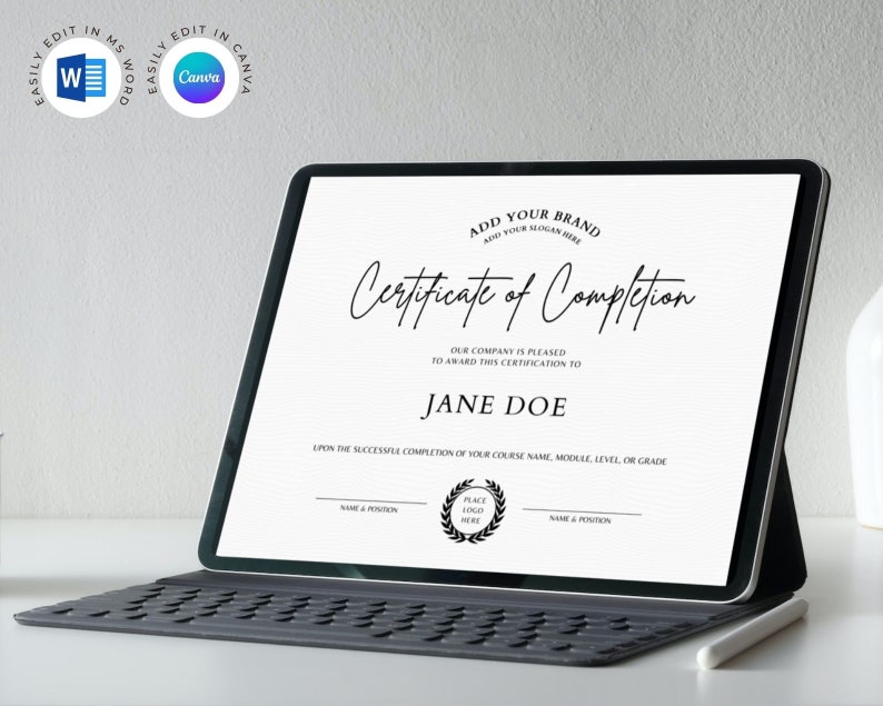 Editable Certificate of Completion Template. Award Template. Printable ...