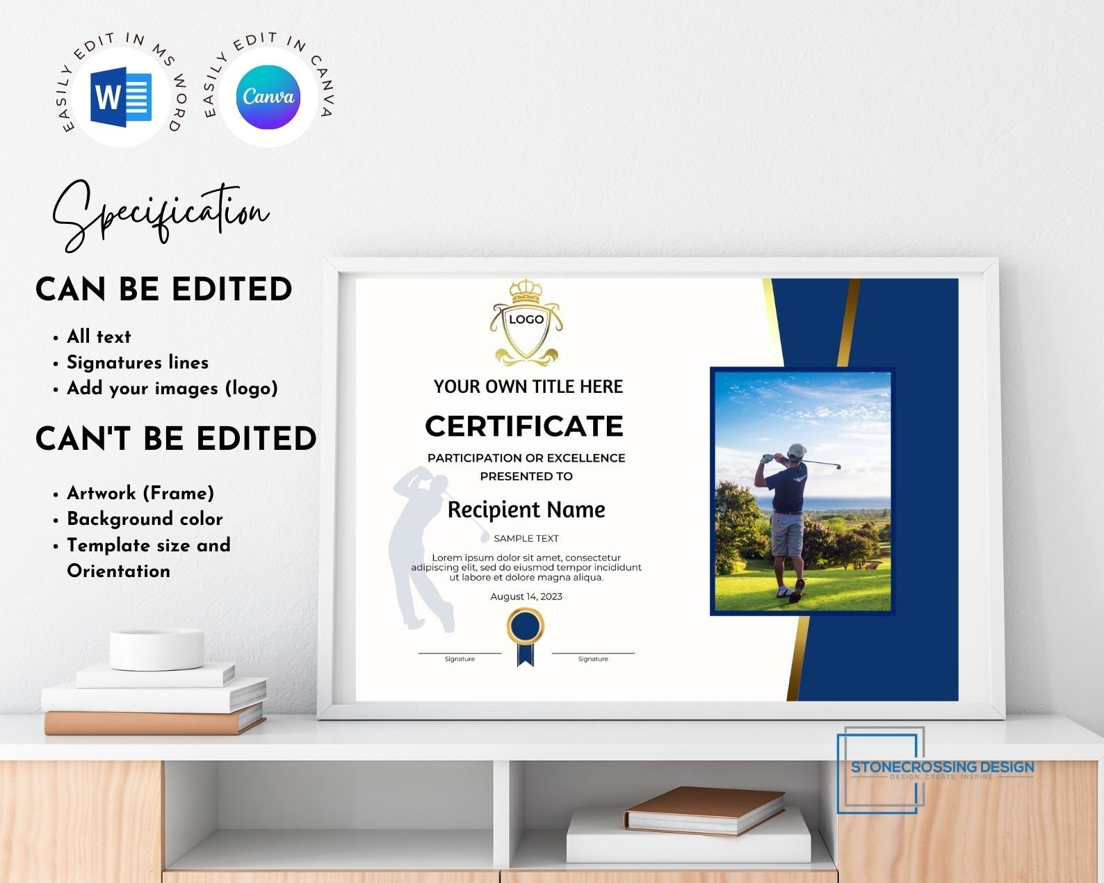 Editable Golf Sports Certificate Template With Photo. Award. Trophy ...