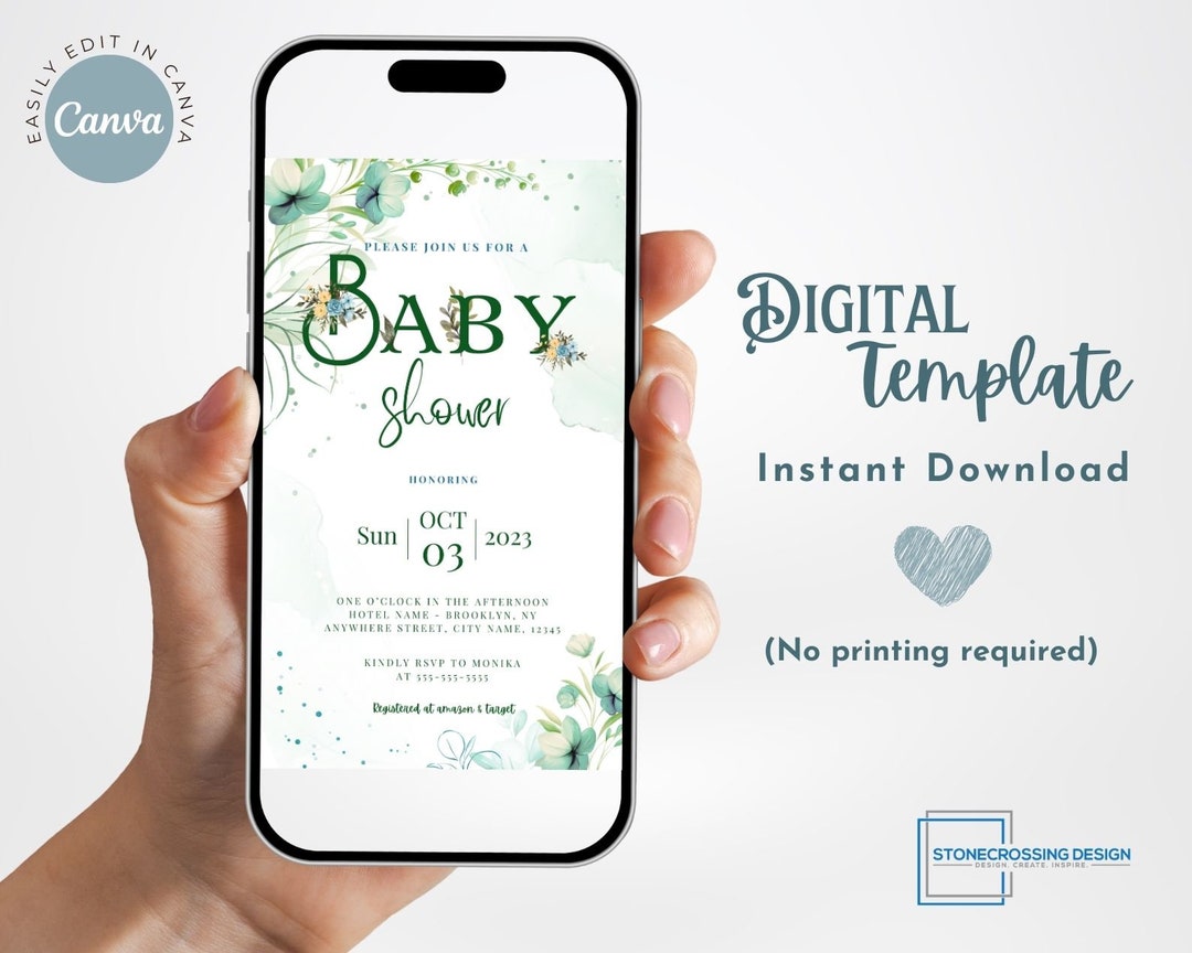 Digital Baby Shower Invitation, Electronic Baby Shower E-vite, Baby ...