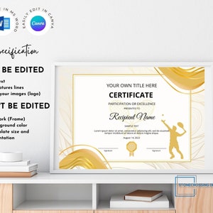 Editable Tennis Sports Certificate Template With Photo. Award. Trophy ...