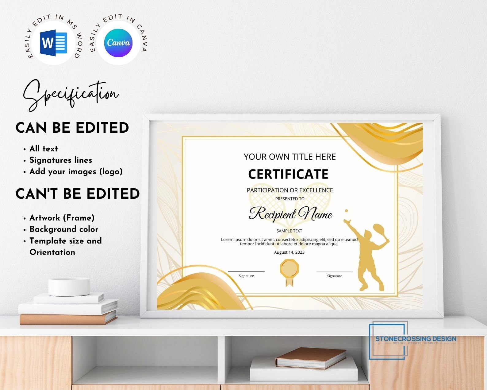 Editable Tennis Sports Certificate Template With Photo. Award. Trophy ...