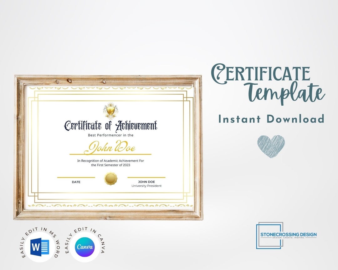 Editable Certificate of Achievement Template. Award Template. Printable ...