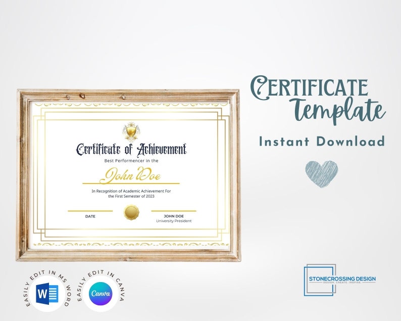 Editable Certificate of Achievement Template. Award Template. Printable ...
