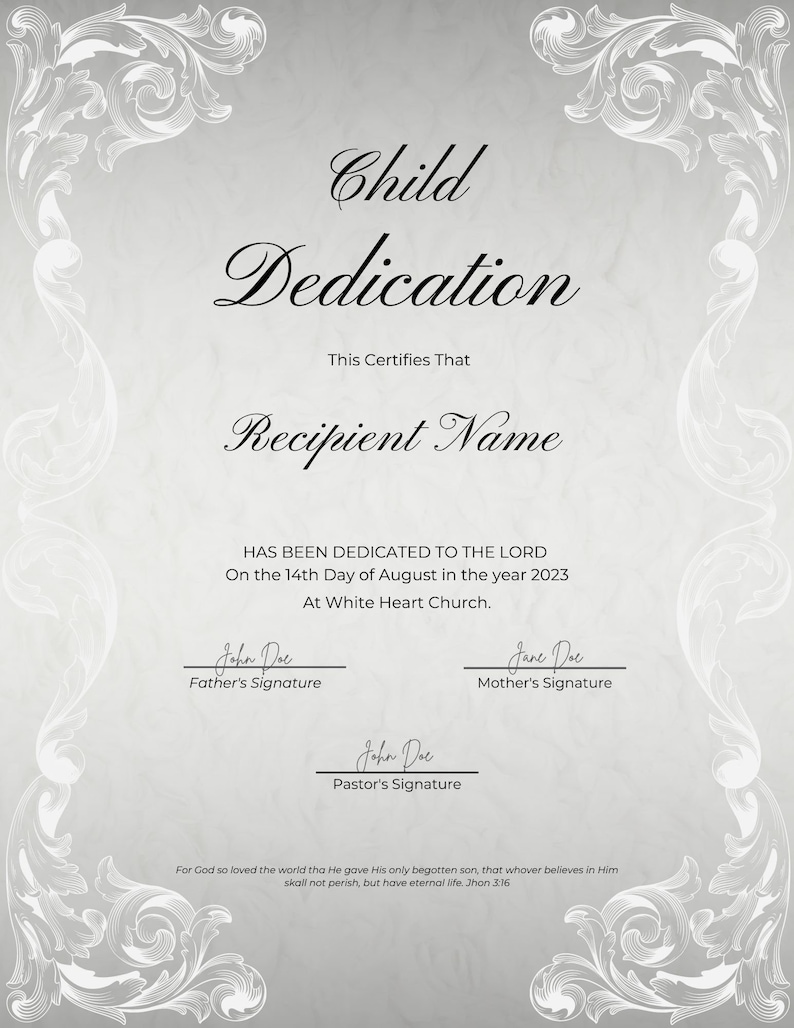 Editable Certificate of Child Dedication Template. Child - Etsy