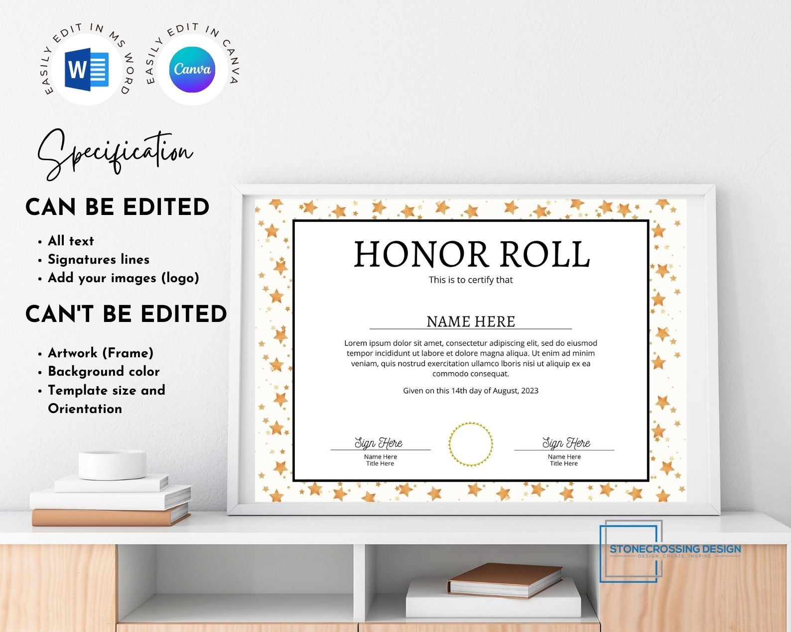 Editable Certificate of Honor Roll. Recognizing Academic Excellence ...