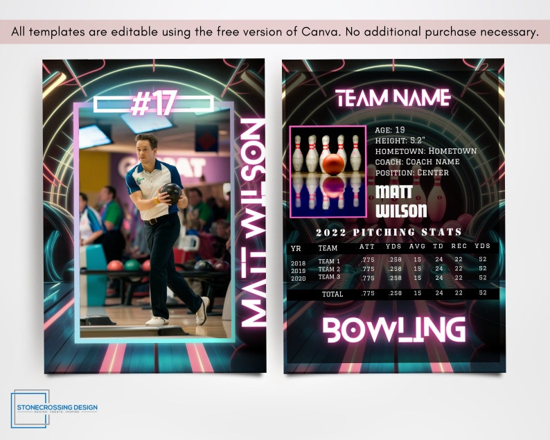 Boys Bowling Trading Card Template Trading Card Template Canva Template ...