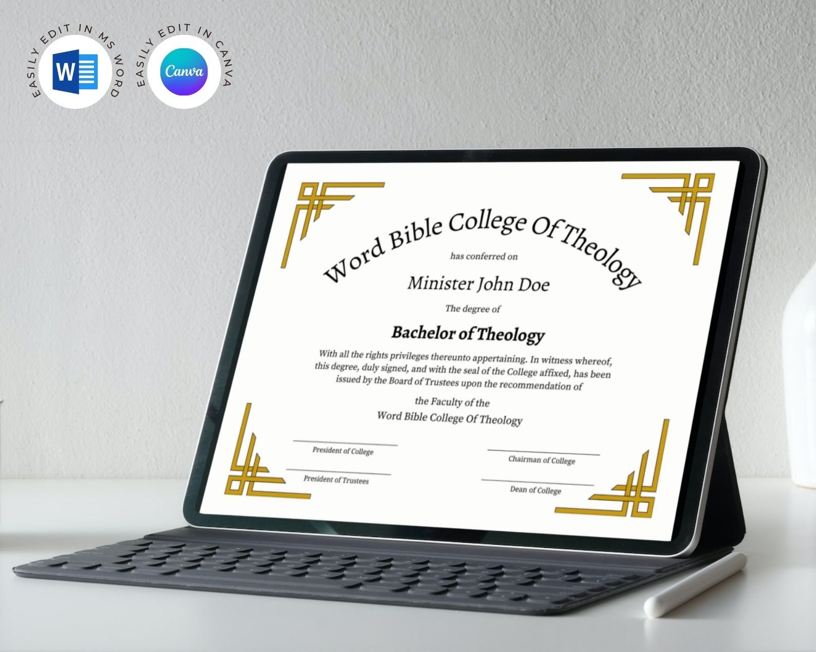 Editable Certificate of Theology. Recognizing Knowledge and Study in ...