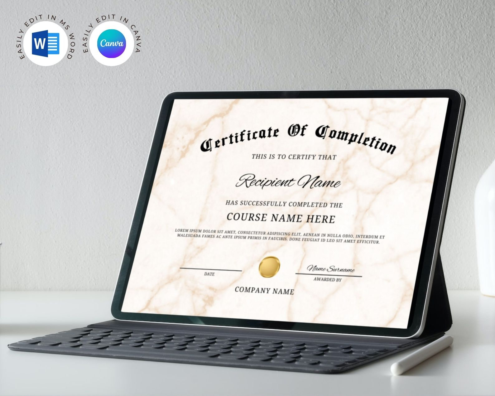 Editable Certificate of Completion Template. Award Template. Printable ...