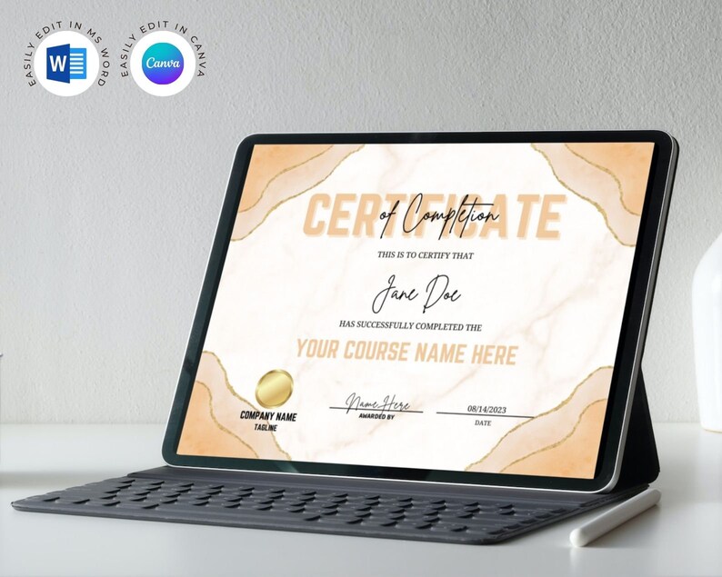 Editable Certificate of Completion Template. Award Template. - Etsy