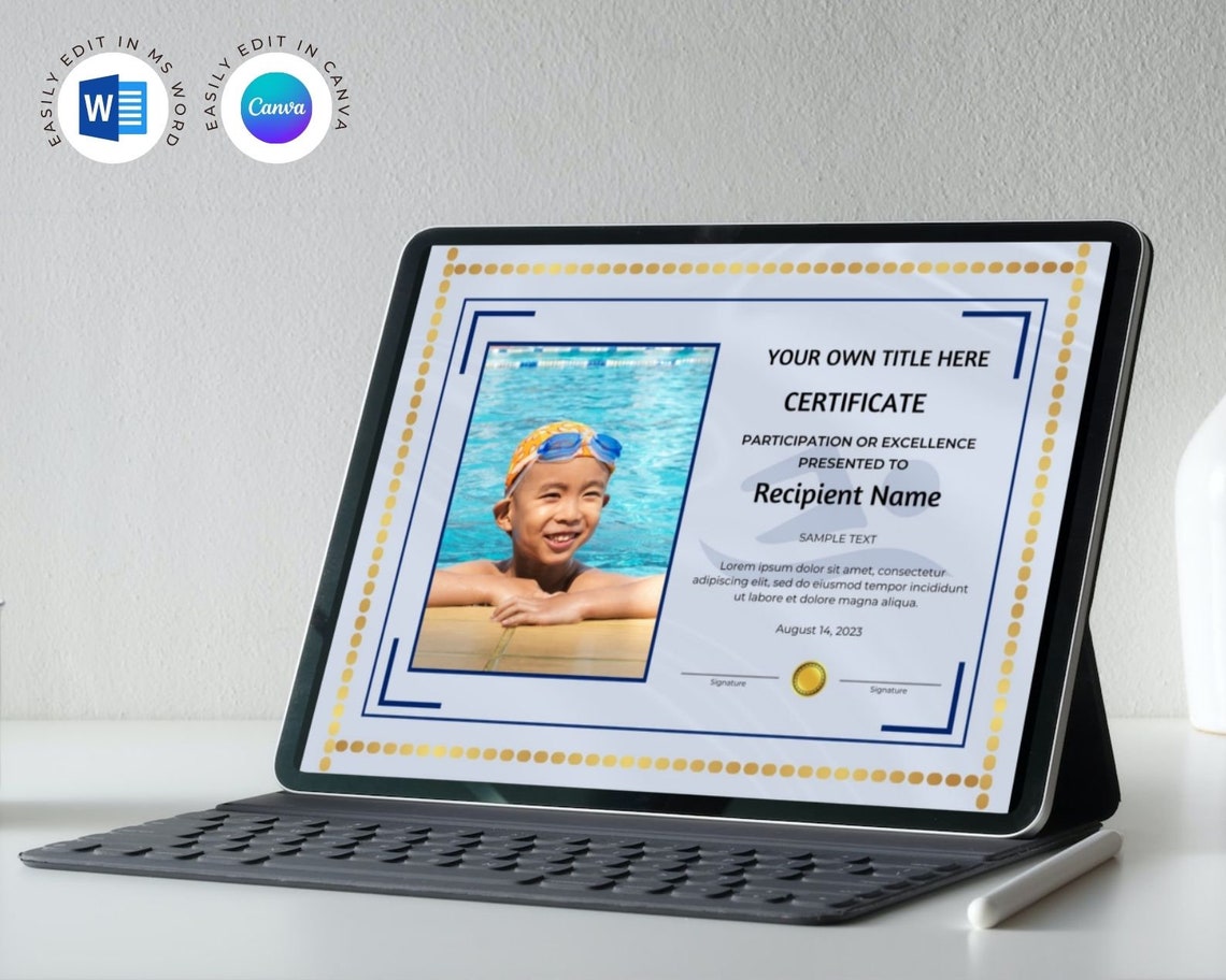 Editable Swimming Sports Certificate Template With Photo. - Etsy