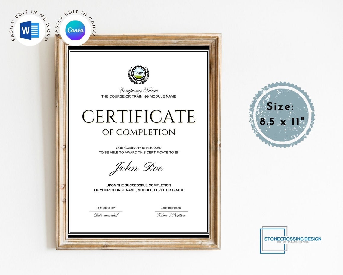 Editable Certificate of Completion Template. Award Template. Printable ...