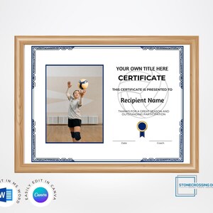 Editable Volleyball Sports Certificate Template With Photo. Award ...