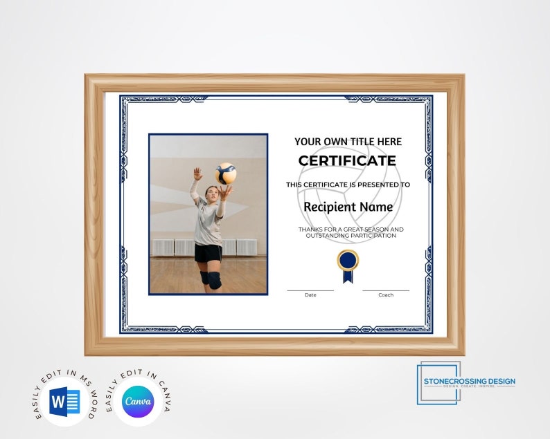 Editable Volleyball Sports Certificate Template With Photo. Award ...