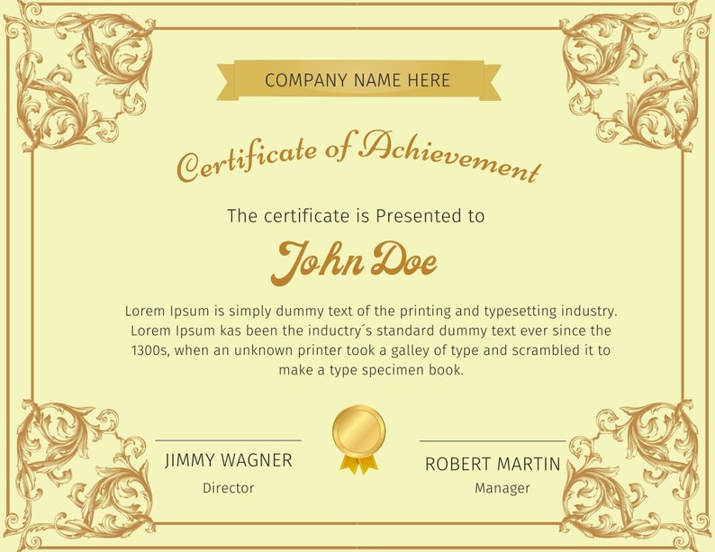 Editable Certificate of Achievement Template. Award Template. - Etsy