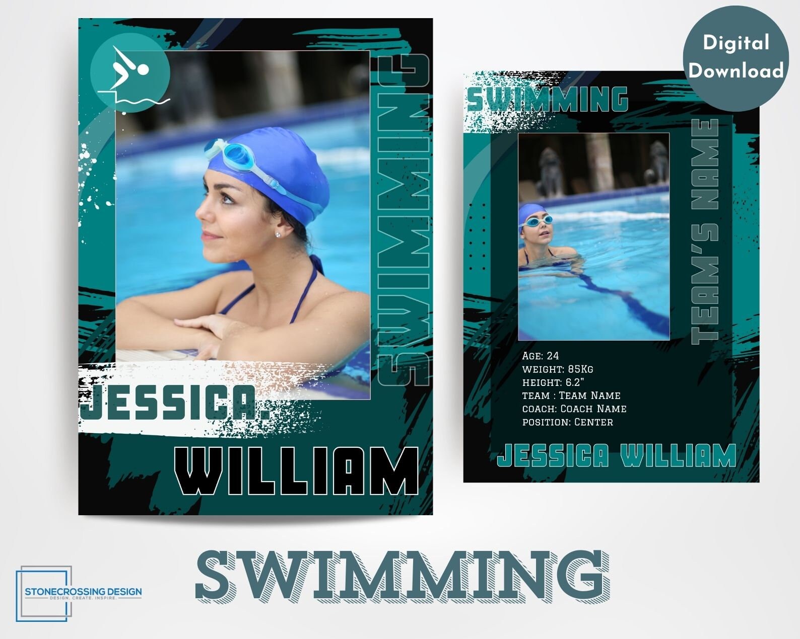 Swimming Trading Card Template | Trading Card Template | Canva Template ...