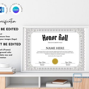 Editable Certificate of Honor Roll. Recognizing Academic Excellence ...