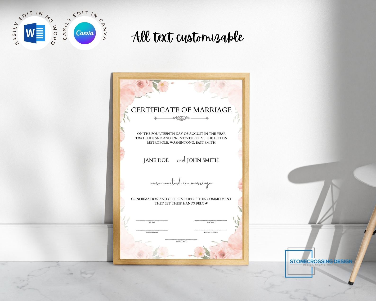 Editable Certificate of Marriage Template. Marriage License. - Etsy