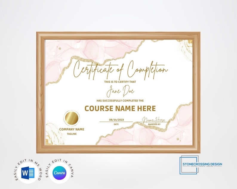 Editable Certificate of Completion Template. Award Template. - Etsy