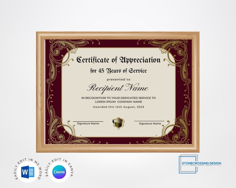 Editable Certificate of Appreciation Template. Award Template ...