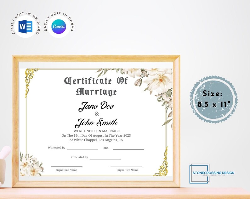 Editable Certificate of Marriage Template. Marriage License. Printable ...