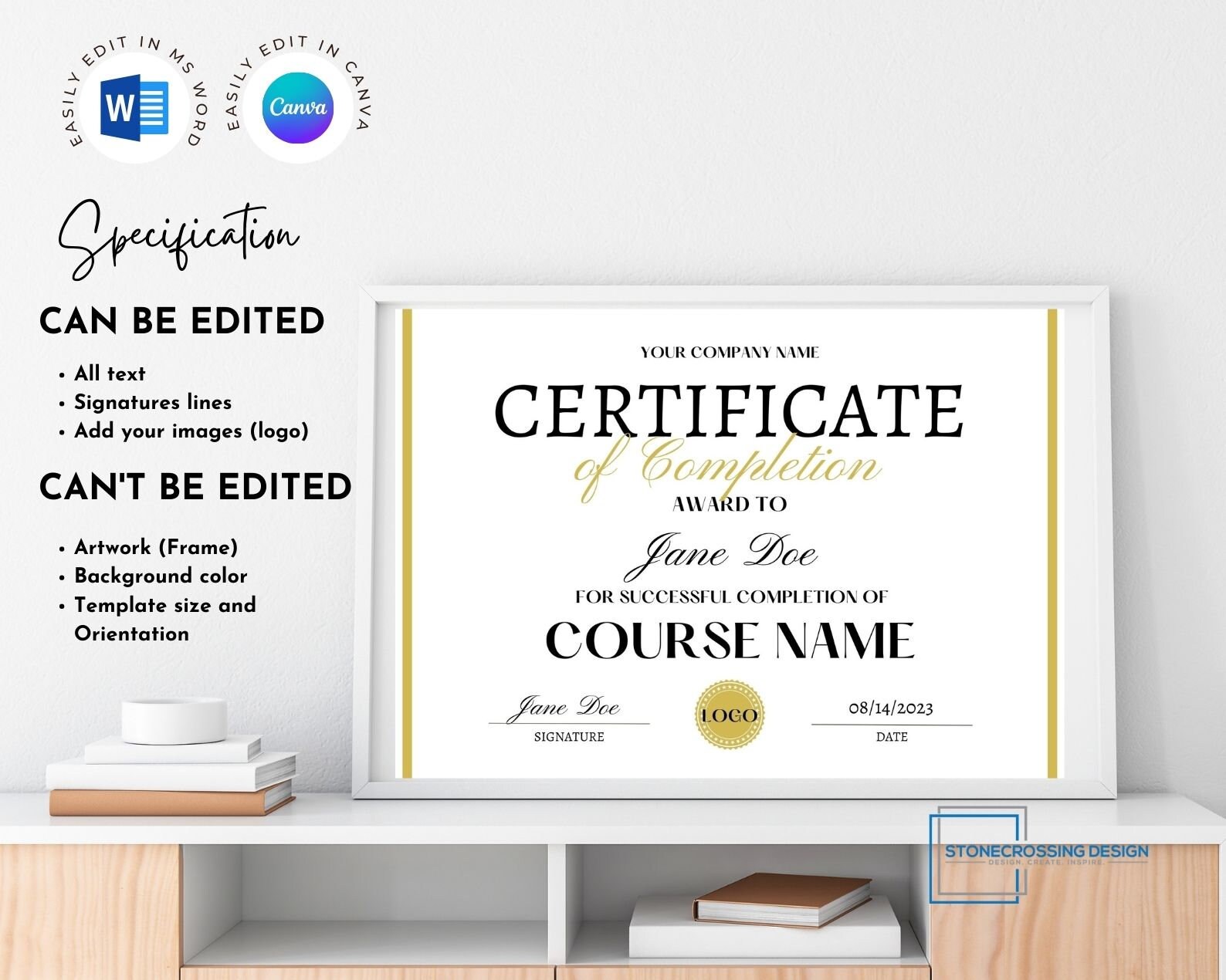 Editable Certificate of Completion Template. Award Template. Printable ...