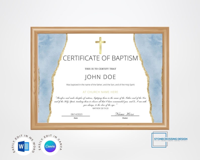 Editable Certificate of Baptism. Celebrating a Sacred Milestone ...