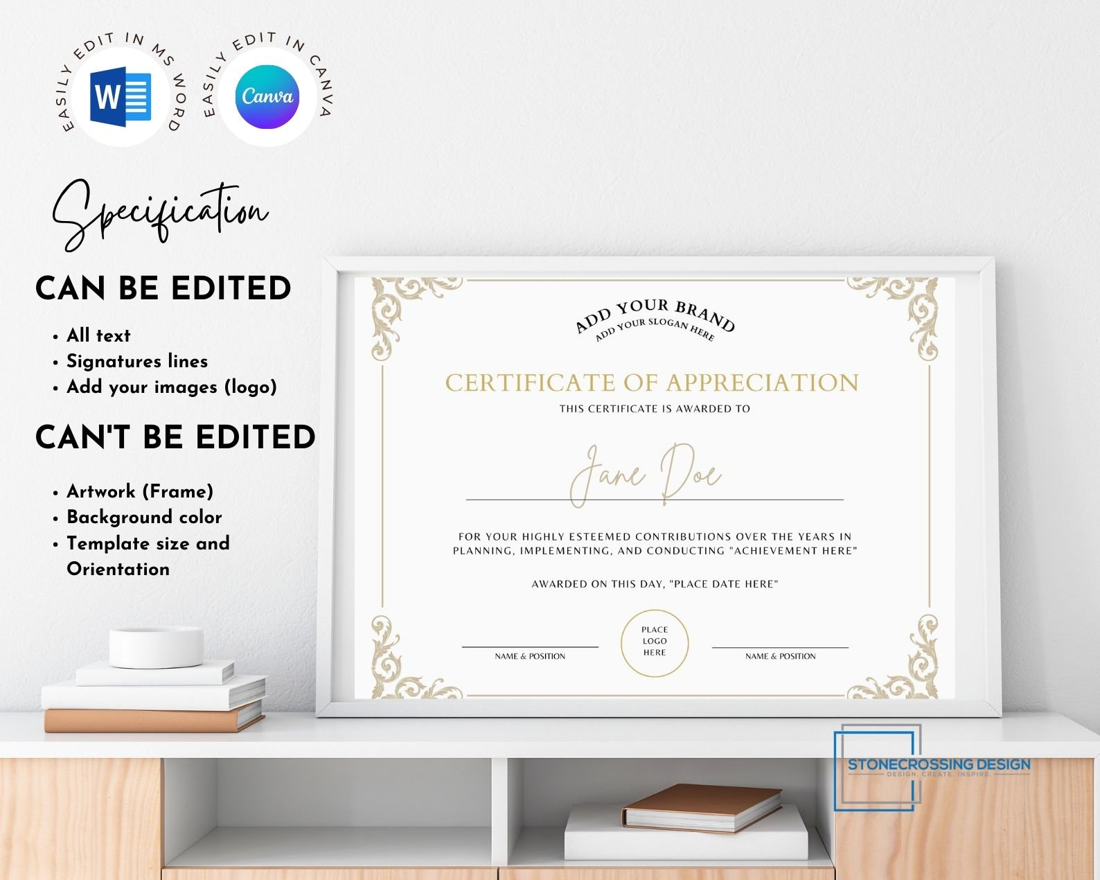 Editable Certificate of Appreciation. Award Template. Printable ...