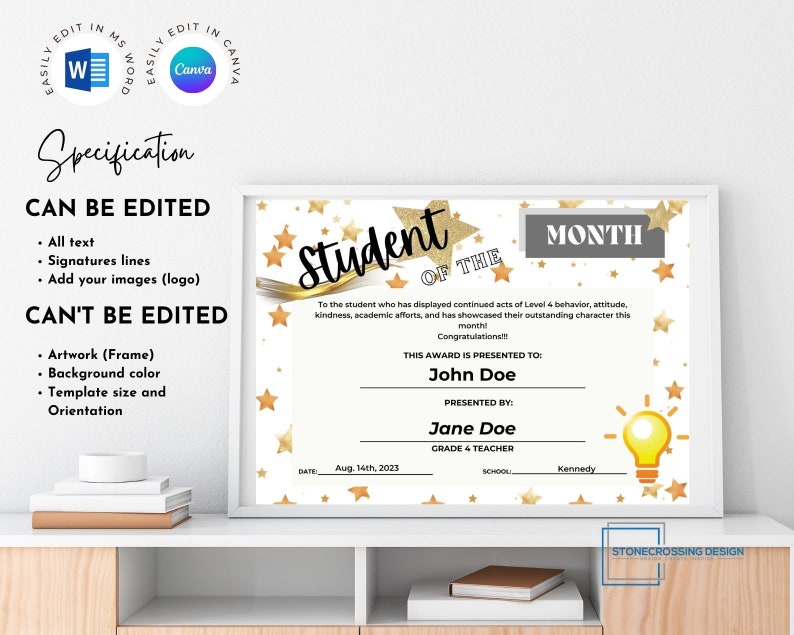 Editable Student of the Month Certificate Template. Student Certificate ...