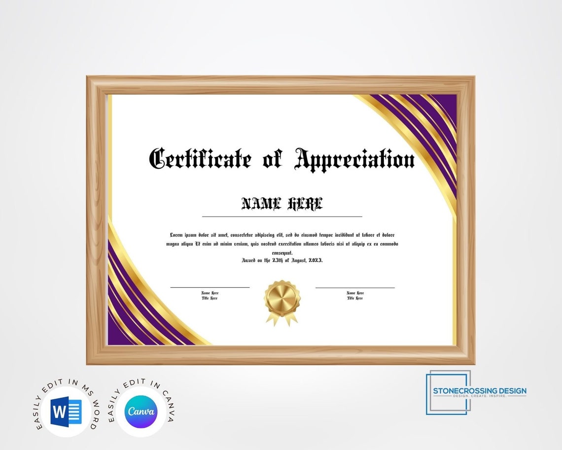 Editable Certificate of Appreciation. Award Template. - Etsy
