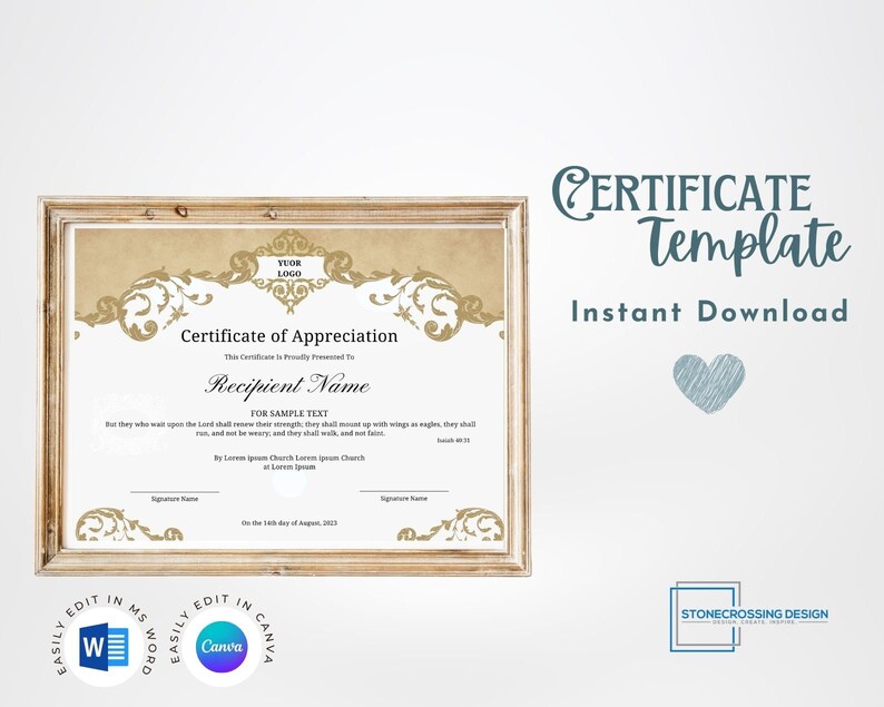 Editable Certificate of Appreciation. Award Template. Printable ...