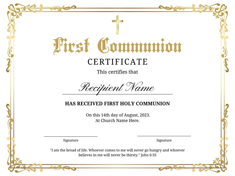Editable Certificate of Communion. Celebrating a Sacred - Etsy