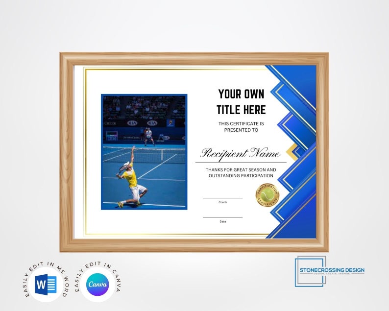 Editable Tennis Sports Certificate. Recognizing Sporting Excellence ...