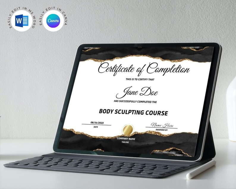 Editable Certificate of Completion Template. Award Template. - Etsy