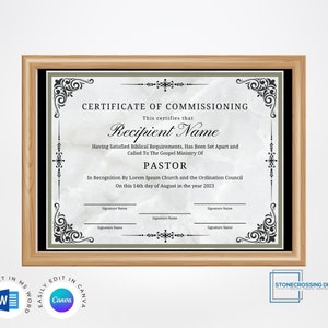 Editable Certificate of Commissioning. Editable With Canva or Microsoft ...