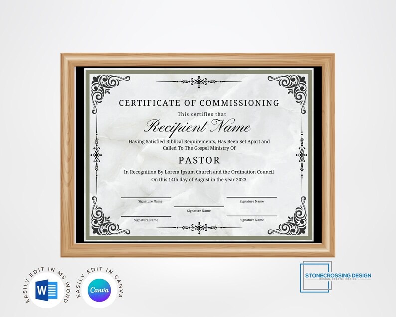 Editable Certificate of Commissioning. Editable With Canva or Microsoft ...
