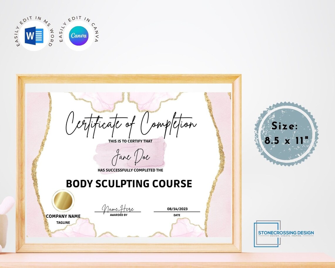 Editable Certificate of Completion Template. Award Template. - Etsy