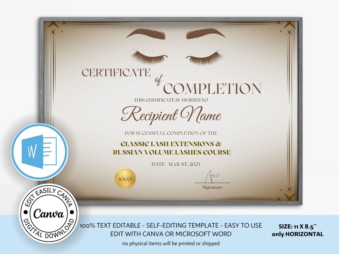 Editable Certificate of Completion Template. Award Template. - Etsy