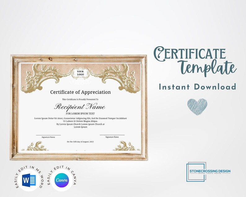 Editable Certificate of Appreciation. Award Template. Printable ...