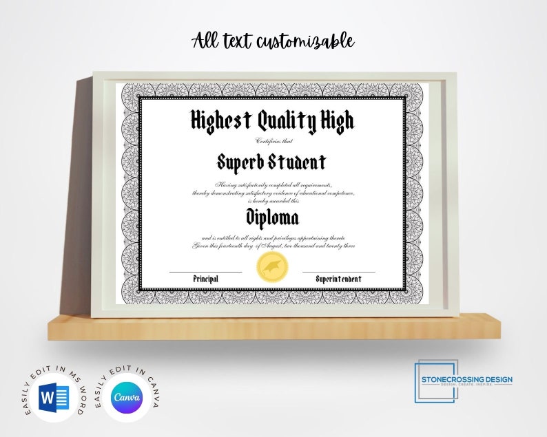 Editable Diploma Certificate - Recognizing Academic Achievement ...